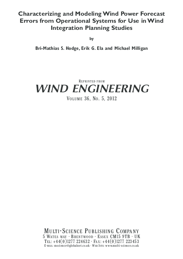 Pdf Characterizing And Modeling Wind Power Forecast Errors From