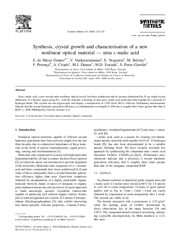 (PDF) Synthesis, crystal growth and characterisation of a new nonlinear ...