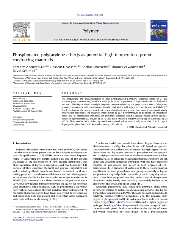(PDF) Phosphonated poly(arylene ether)s as potential high temperature ...