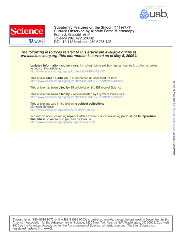 (PDF) Subatomic Features on the Silicon (111)-(7x7) Surface Observed by ...