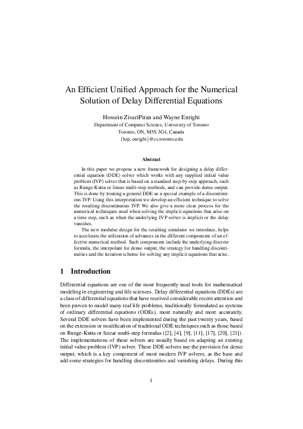 Pdf An Efficient Unified Approach For The Numerical Solution Of Delay