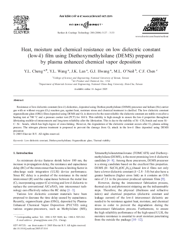 (PDF) Heat, moisture and chemical resistance on low dielectric constant ...