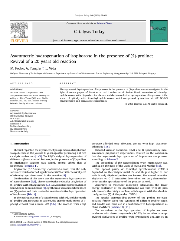 (PDF) Asymmetric hydrogenation of isophorone in the presence of (S ...
