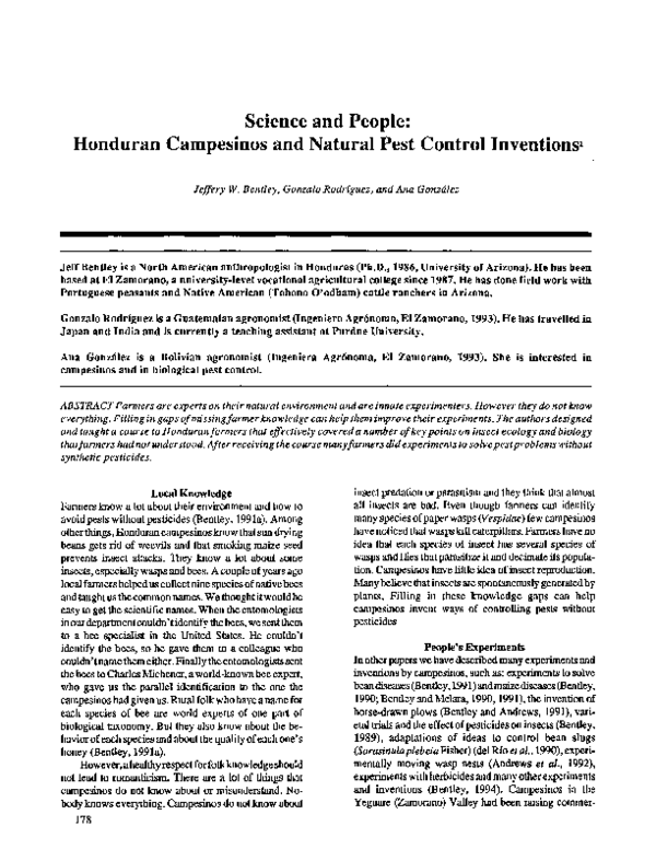 (PDF) Science and people: Honduran campesinos and natural pest control ...