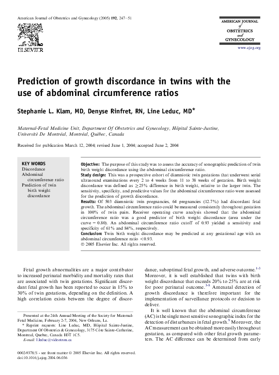 (PDF) Prediction of growth discordance in twins with the use of ...
