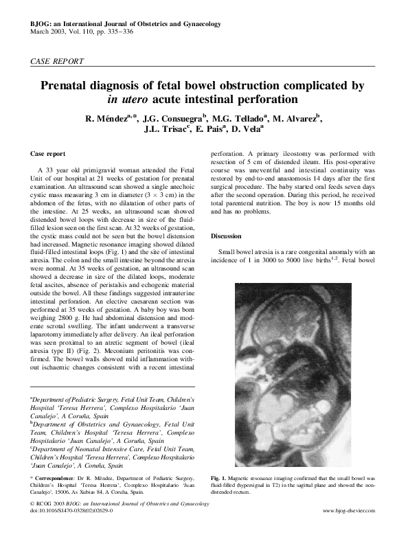 (PDF) Prenatal diagnosis of fetal bowel obstruction complicated by in ...