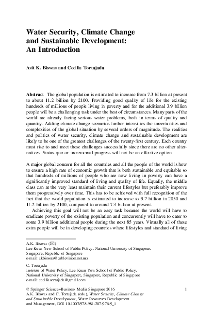 (PDF) Water Security, Climate Change and Sustainable Development: An ...