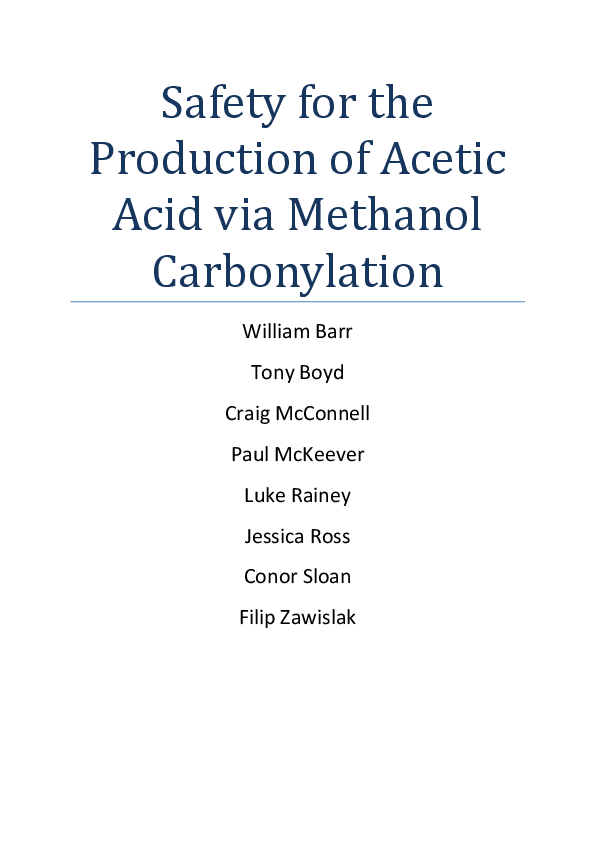 (PDF) Safety for the Production of Acetic Acid via Methanol ...
