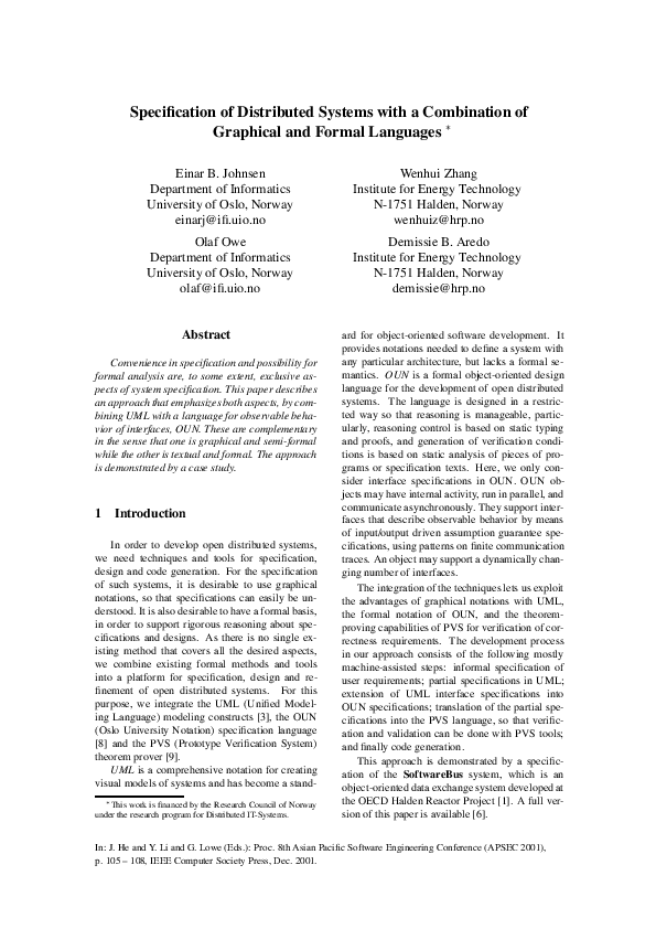 (PDF) Specification of distributed systems with a combination of graphical and formal languages