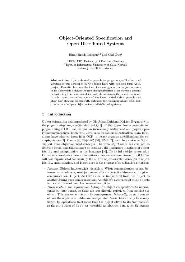 (PDF) Object-Oriented Specification and Open Distributed Systems