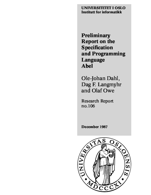 (PDF) Preliminary Report on the Specification and Programming Language ...