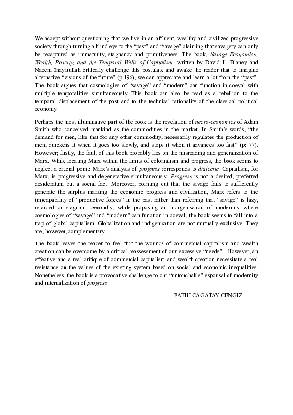 (DOC) Book Review: Savage Economics: Wealth, Poverty, and the Temporal ...