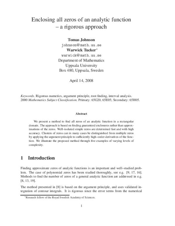 Pdf Enclosing All Zeros Of An Analytic Function — A Rigorous Approach