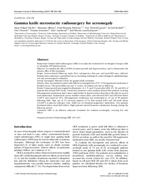 (PDF) Gamma knife stereotactic radiosurgery for acromegaly