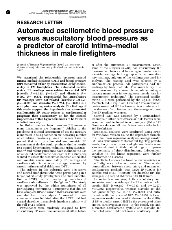 (PDF) Automated oscillometric blood pressure versus auscultatory blood ...