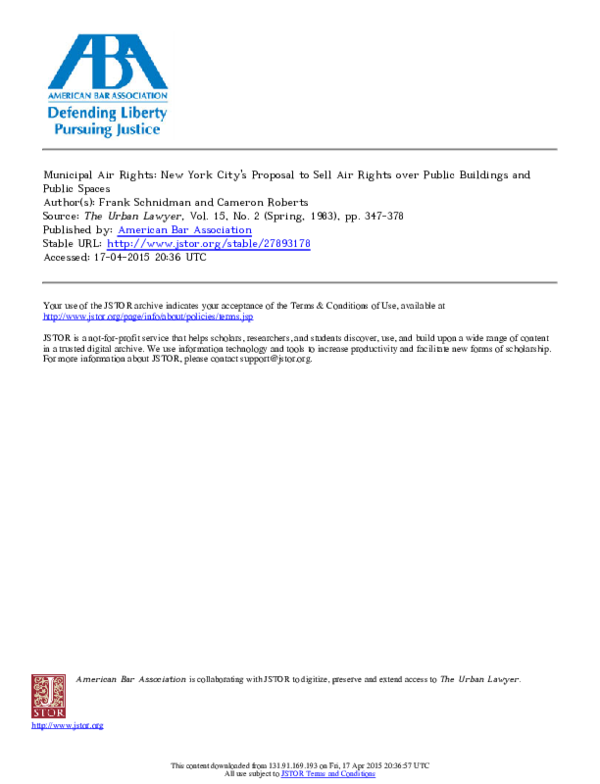 (PDF) Municipal Air Rights: New York City's Proposal to Sell Air Rights ...