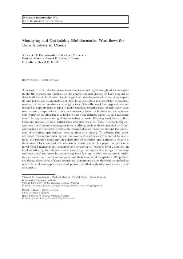 Pdf Managing And Optimizing Bioinformatics Workflows For Data Analysis In Clouds Paweł Łabaj