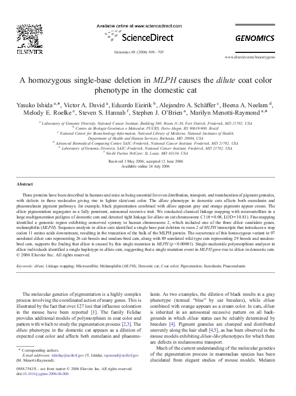 (PDF) A homozygous single-base deletion in MLPH causes the dilute coat ...