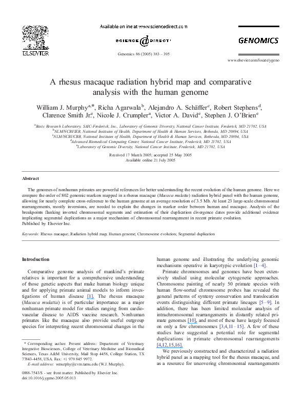 (PDF) A rhesus macaque radiation hybrid map and comparative analysis ...