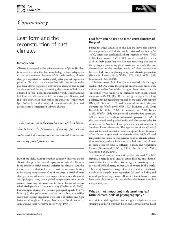 (PDF) Leaf form and the reconstruction of past climates