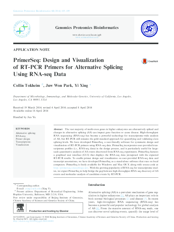 (PDF) PrimerSeq: Design and Visualization of RT-PCR Primers for ...