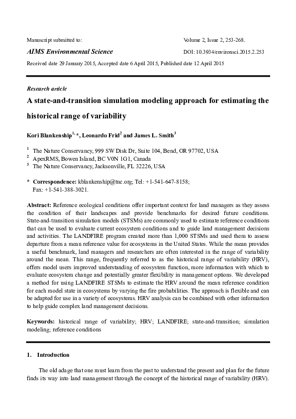 Pdf A State And Transition Simulation Modeling Approach For Estimating The Historical Range Of