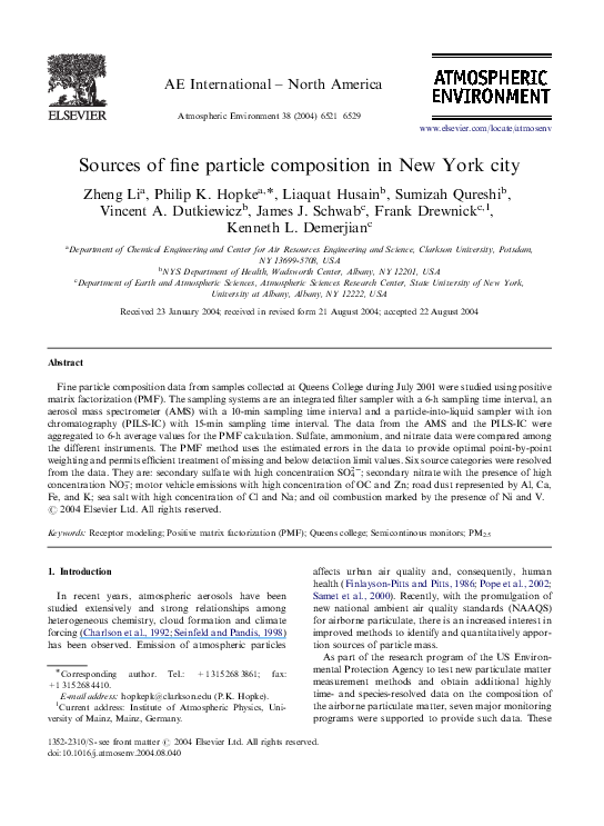 (PDF) Sources of fine particle composition in New York city | Kenneth ...