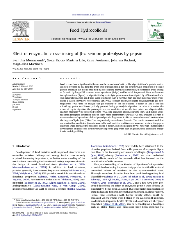 (PDF) Effect of enzymatic cross-linking of β-casein on proteolysis by ...