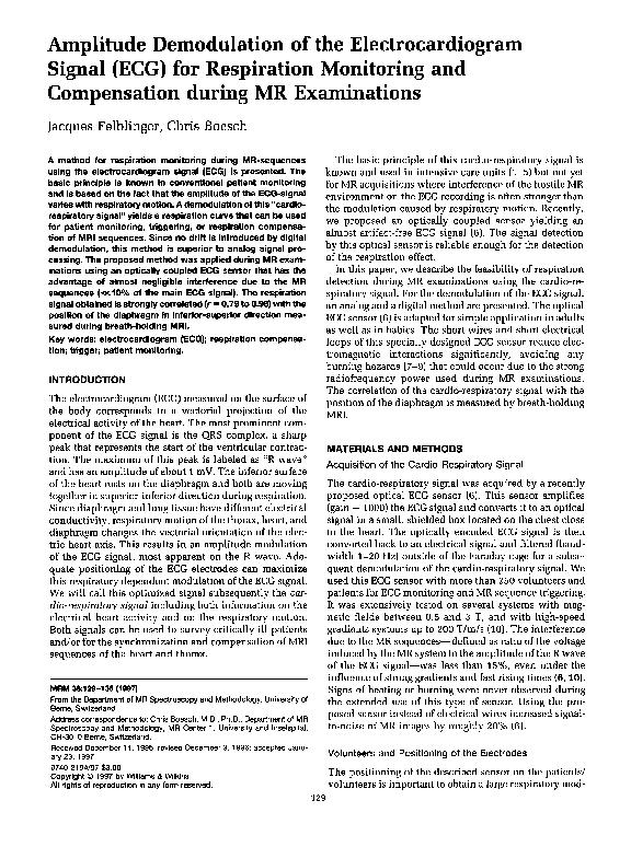 (PDF) Amplitude demodulation of the electrocardiogram signal (ECG) for respiration monitoring ...