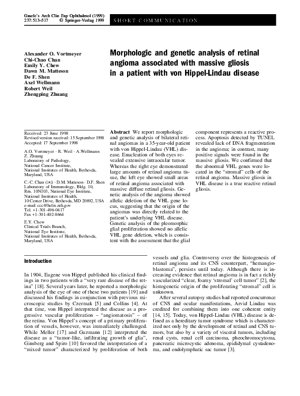 (PDF) Morphologic and genetic analysis of retinal angioma associated ...