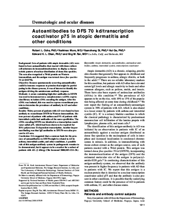 (PDF) Autoantibodies to DFS 70 kd/transcription coactivator p75 in ...