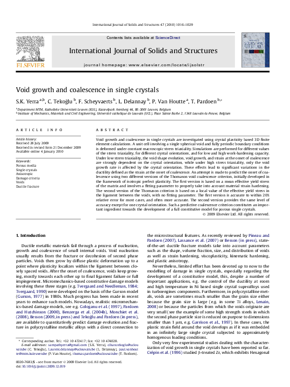 (PDF) Void growth and coalescence in single crystals