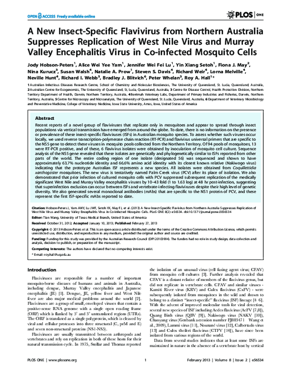 (PDF) A New Insect-Specific Flavivirus from Northern Australia Suppresses Replication of West ...