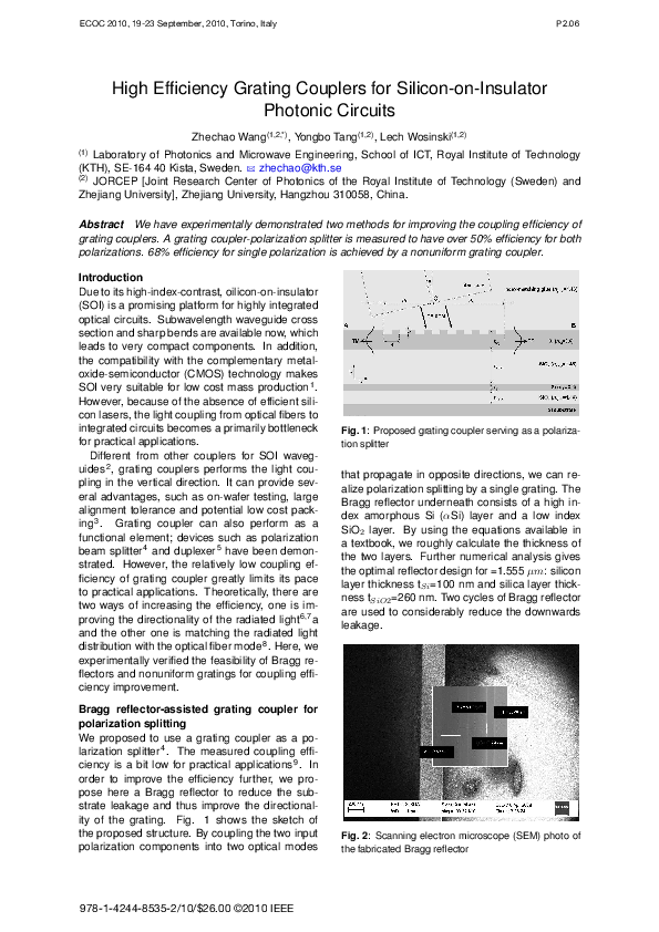 (PDF) High efficiency grating couplers for silicon-on-insulator ...