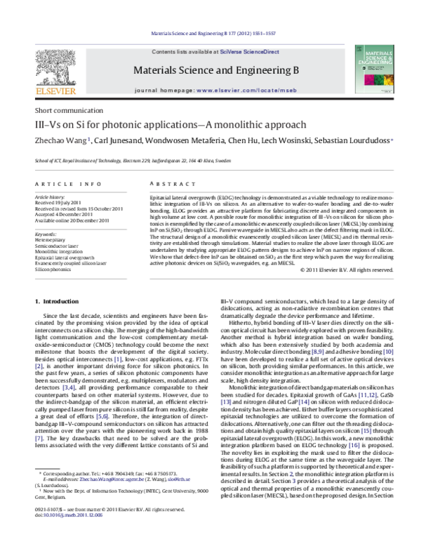 (PDF) III–Vs on Si for photonic applications—A monolithic approach
