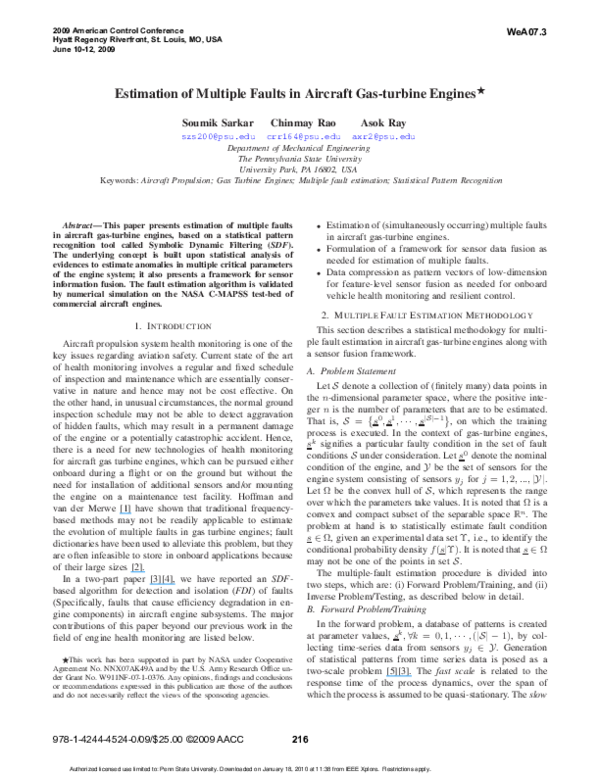 Pdf Fault Detection And Isolation In Aircraft Gas Turbine Engines Part 2 Validation On A