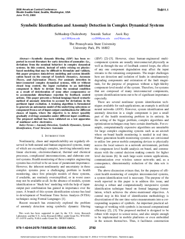 Pdf Symbolic Identification And Anomaly Detection In Complex Dynamical Systems Soumik Sarkar