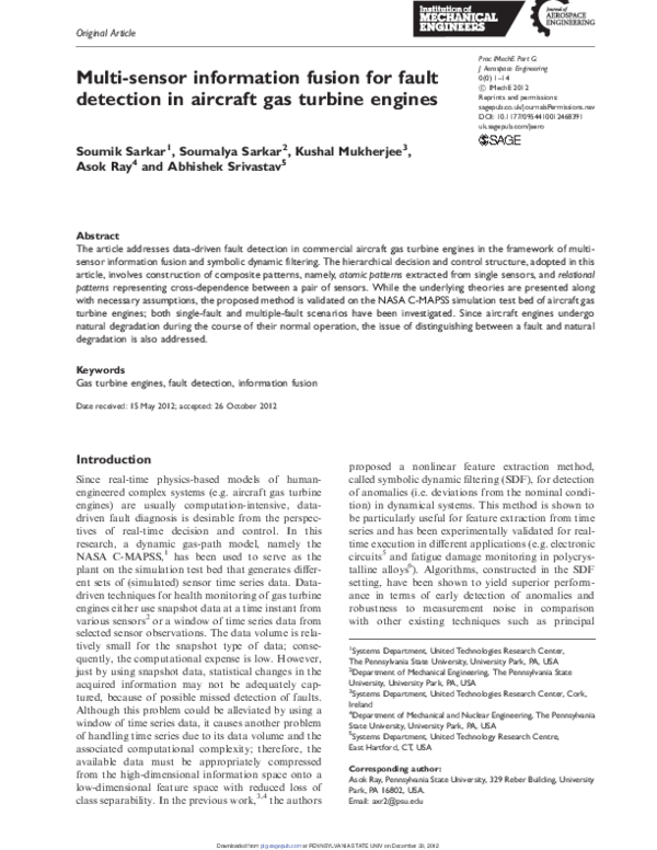 Pdf Multi Sensor Information Fusion For Fault Detection In Aircraft