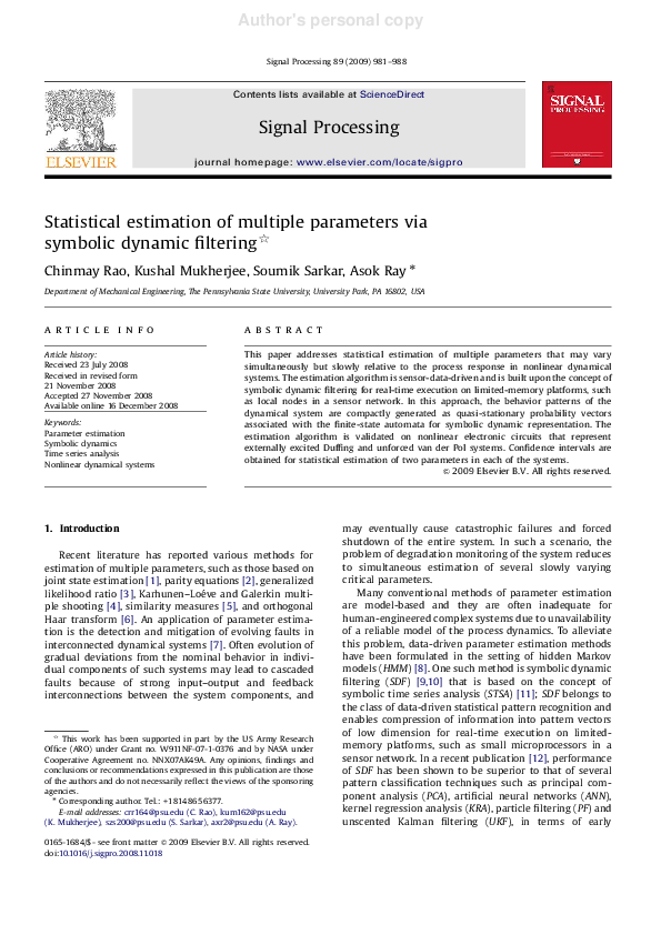 Pdf Statistical Estimation Of Multiple Parameters Via Symbolic Dynamic Filtering