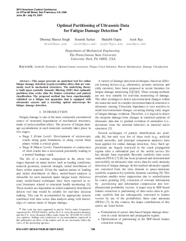 (PDF) Optimal partitioning of ultrasonic data for fatigue damage detection?