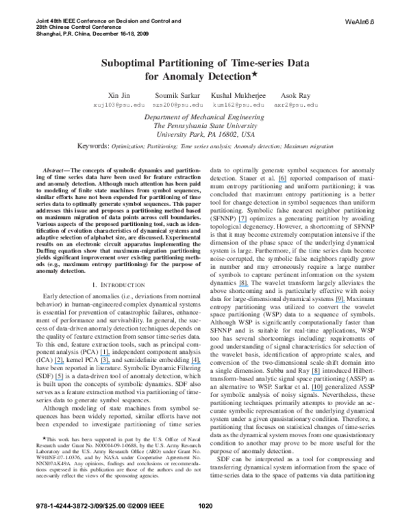 Pdf Suboptimal Partitioning Of Time Series Data For Anomaly Detection