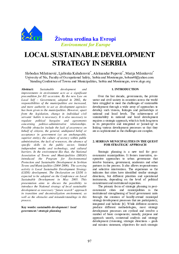 (PDF) Local sustainable development strategy in Serbia