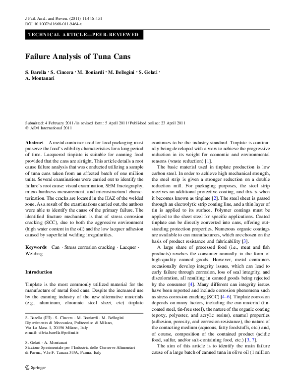 (PDF) Failure Analysis of Tuna Cans (Journal of Failure Analysis and ...