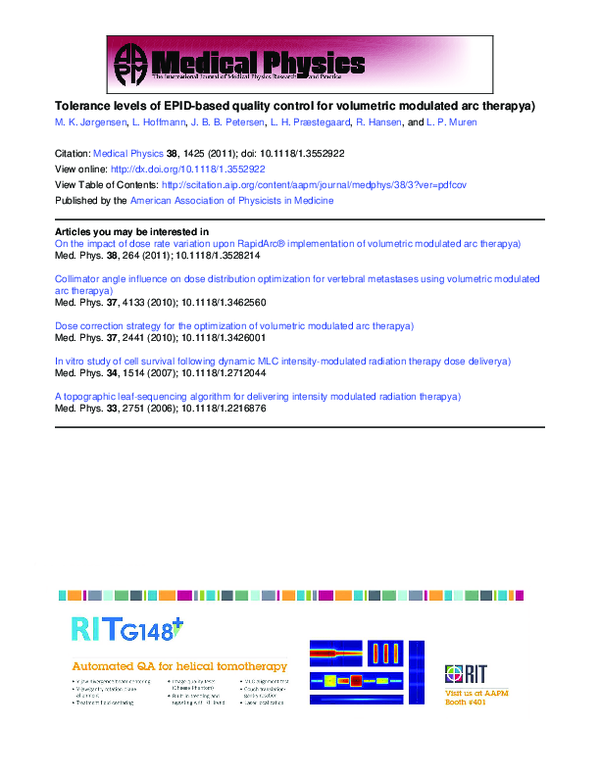 (PDF) Tolerance levels of EPID-based quality control for volumetric modulated arc therapy