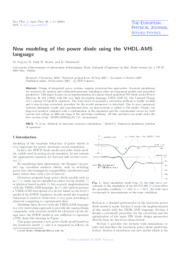 Pdf New Modeling Of The Power Diode Using The Vhdl Ams Language