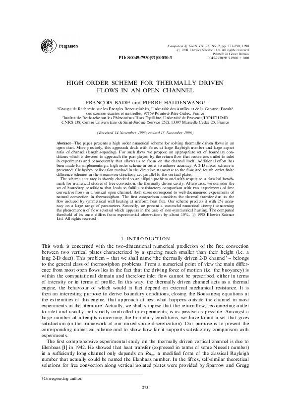 (PDF) High order scheme for thermally driven flows in an open channel