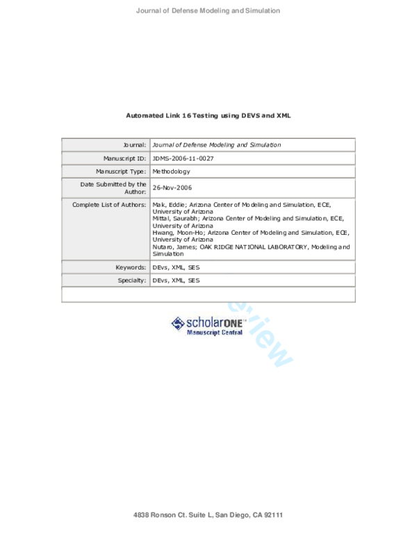 Pdf Automated Link 16 Testing Using The Discrete Event System Specification And Extensible