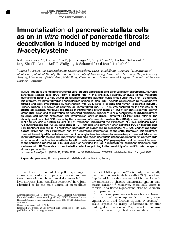 (PDF) Generation and characterization of immortalized rat pancreatic ...