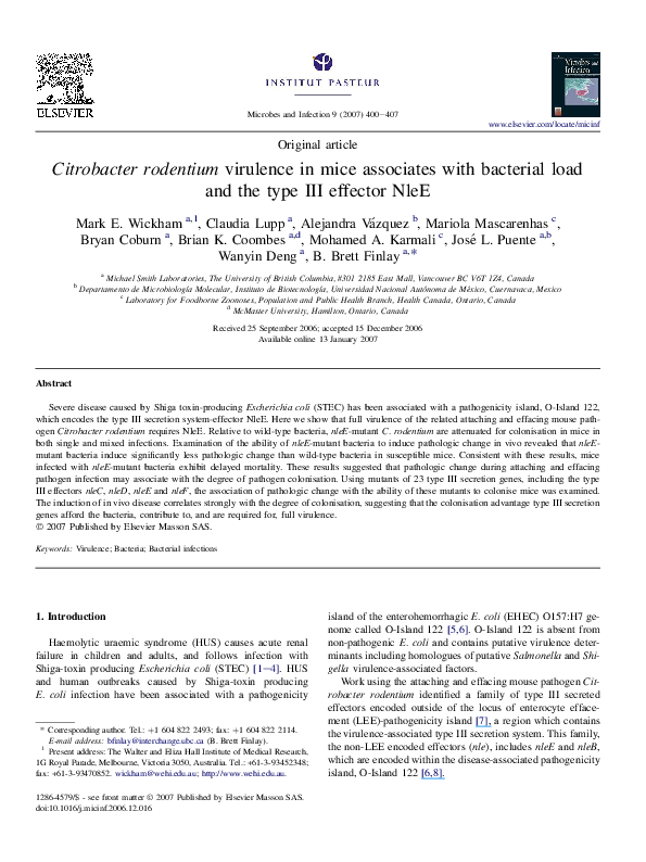 (PDF) Citrobacter rodentium virulence in mice associates with bacterial ...