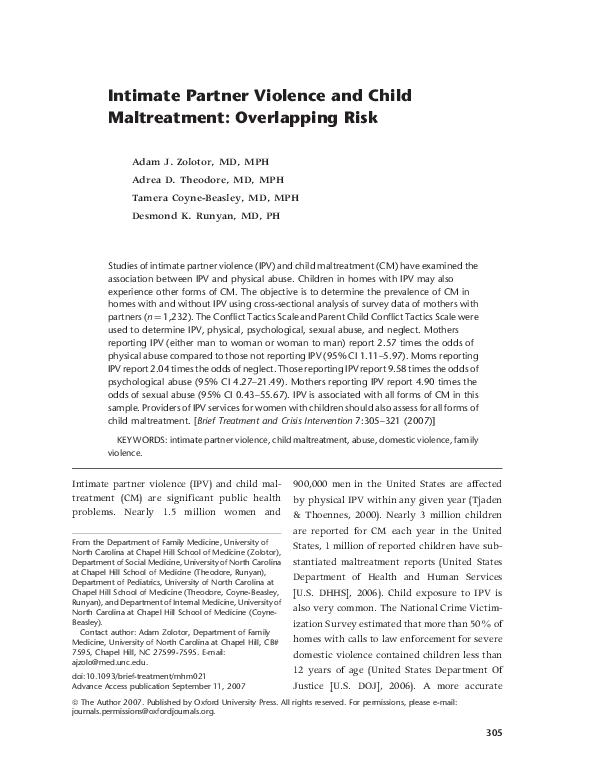 (PDF) Intimate Partner Violence and Child Maltreatment: Overlapping Risk